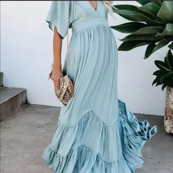 lukalula | Dresses | Baby Blue Ruffled Maxi Dress | Poshmark